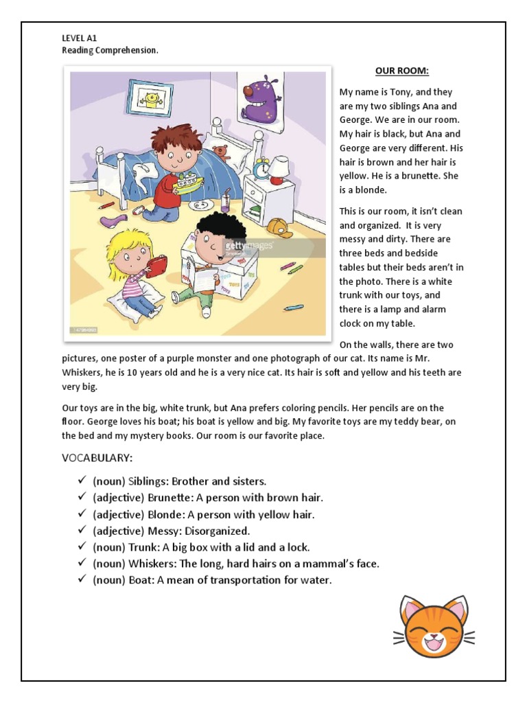 Level A1 Reading Comprehension.: Our Room | PDF