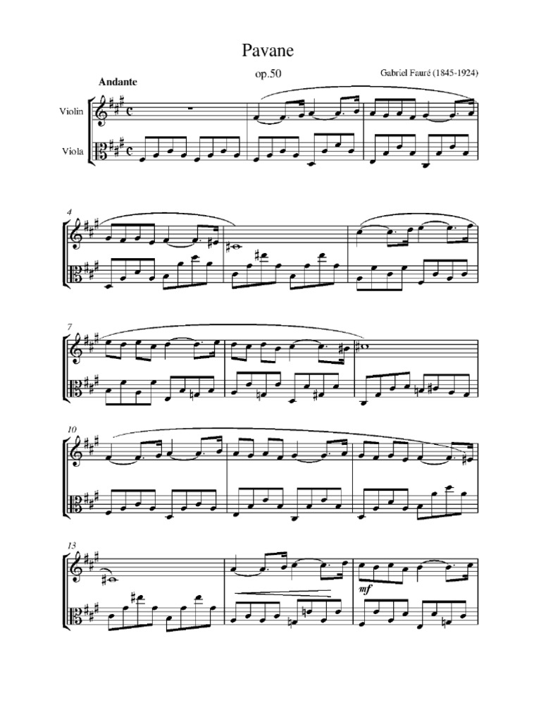 Pavane, Fauré - Vl. and Viola Duet | PDF