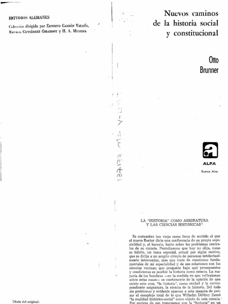 Brunner, Otto - Nuevos Caminos de La Historia Social y Constitucional | PDF