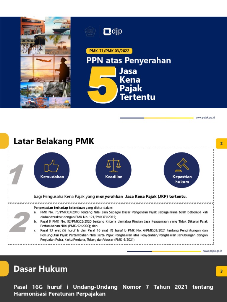 PMK 71 2022 PPN Atas Penyerahan Jasa Kena Pajak Tertentu | PDF