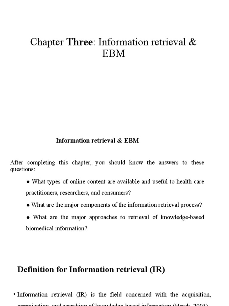 Chapter Three: Information Retrieval & EBM | PDF | Information ...