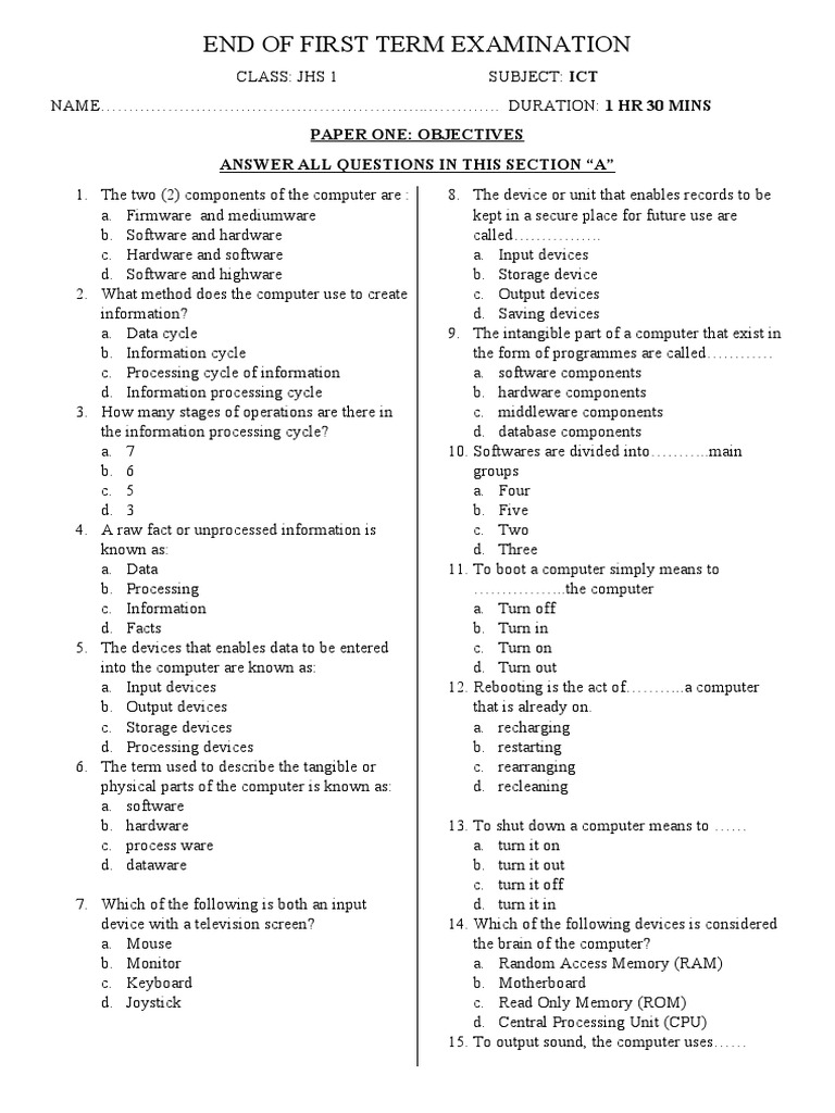 ICT-JHS-1_1-1 | PDF | Computer Hardware | Input/Output