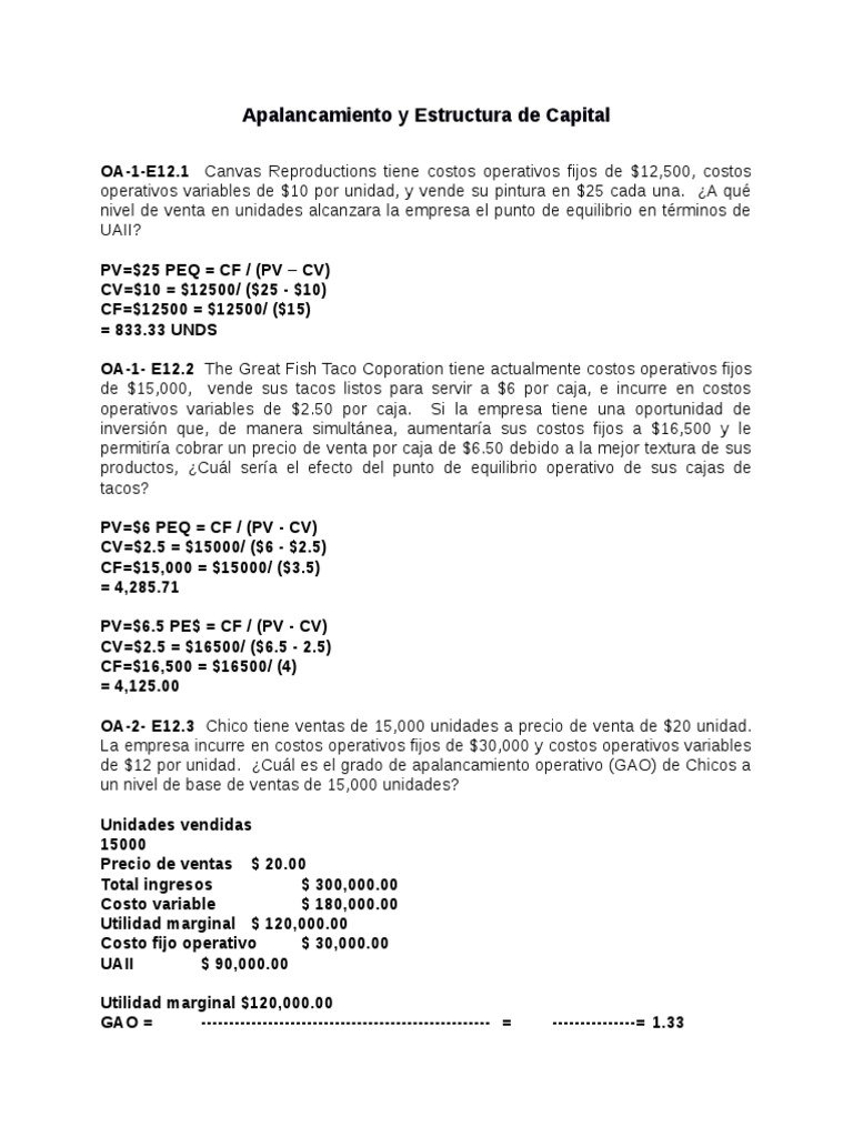 Ejecicios de Apalancamiento y Estructura de Capital REALIZADOS | PDF | Apalancamiento (Finanzas ...