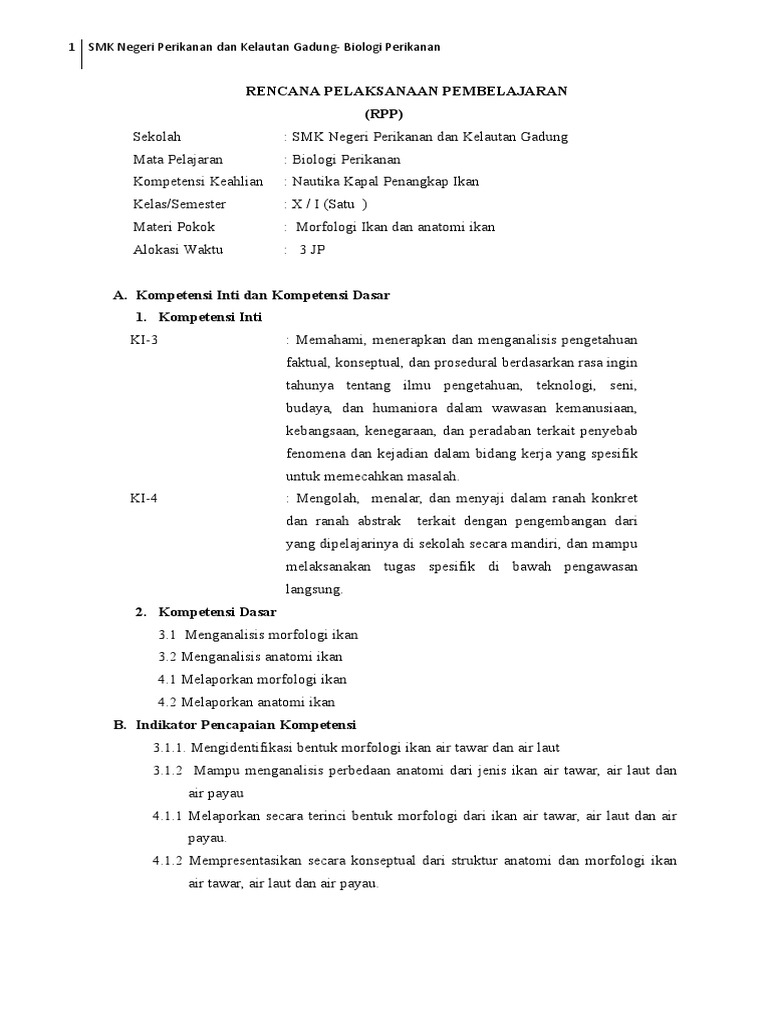 Rencana Pelaksanaan Pembelajaran (RPP) : 1 SMK Negeri Perikanan Dan ...