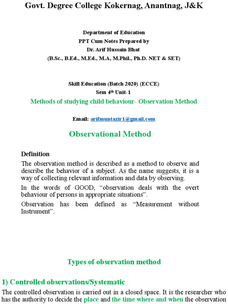 Methods of Studying Child Behaviour-Observation Method | PDF ...