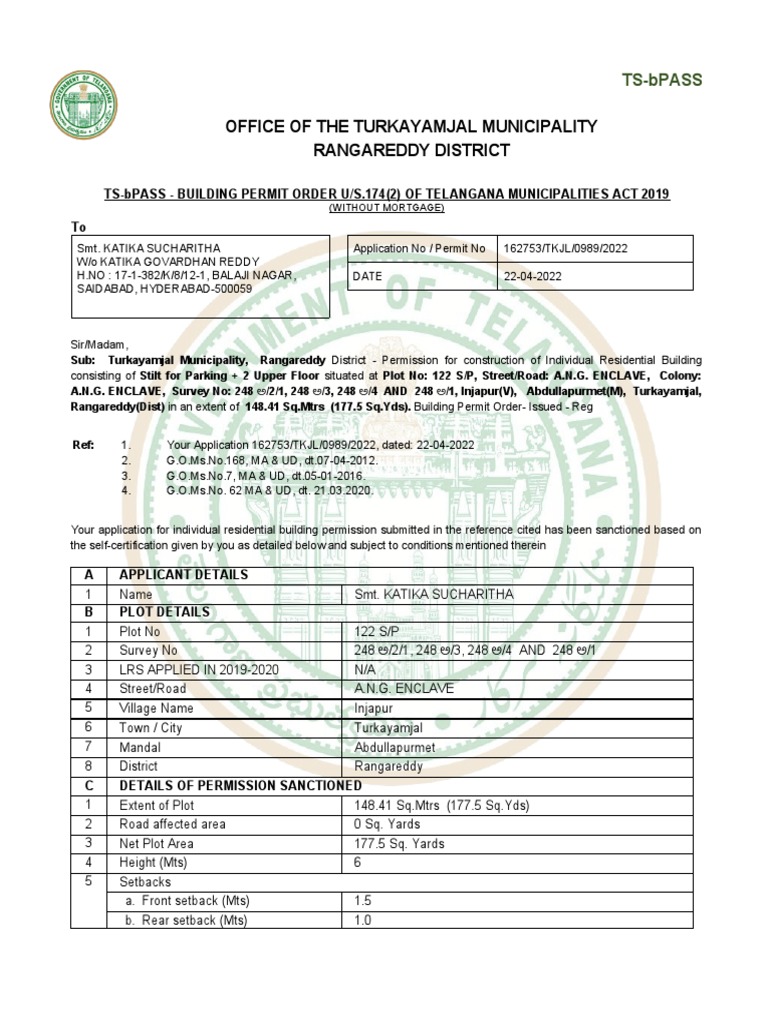 Office of The Turkayamjal Municipality Rangareddy District | PDF