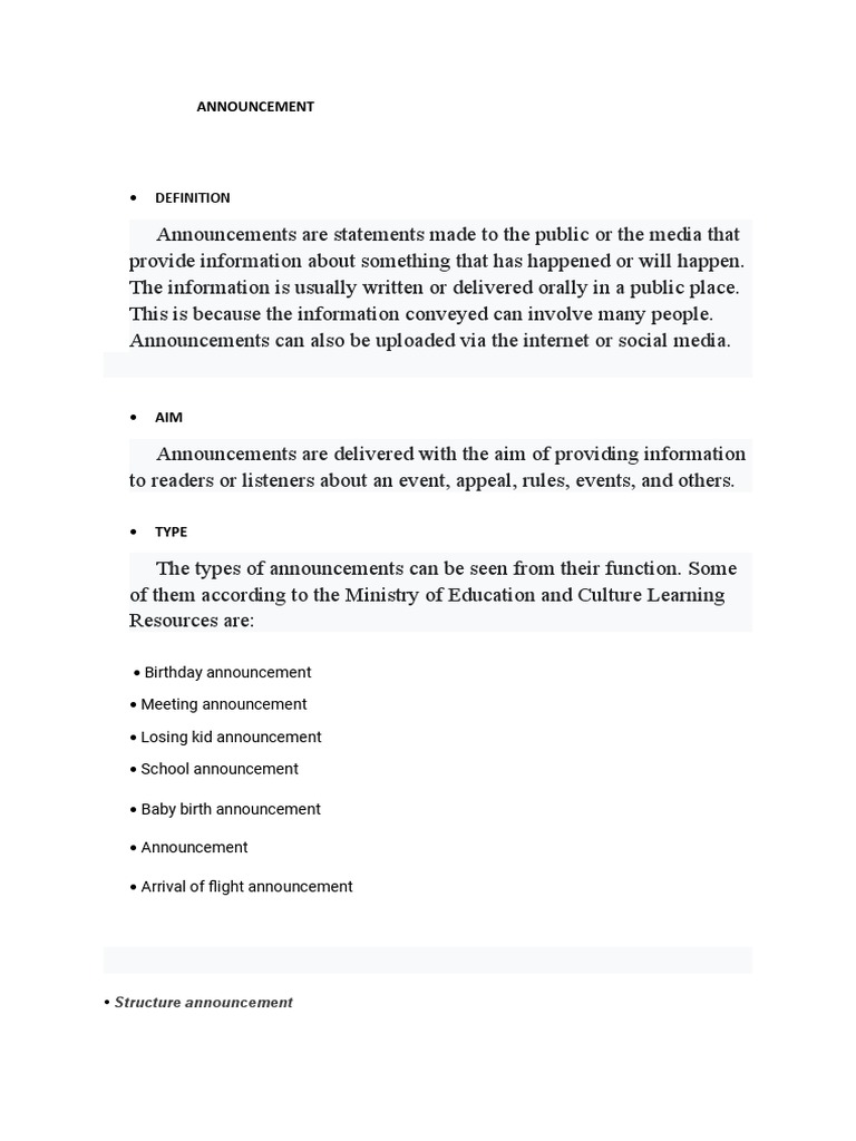School Announcement Structure Explained | PDF