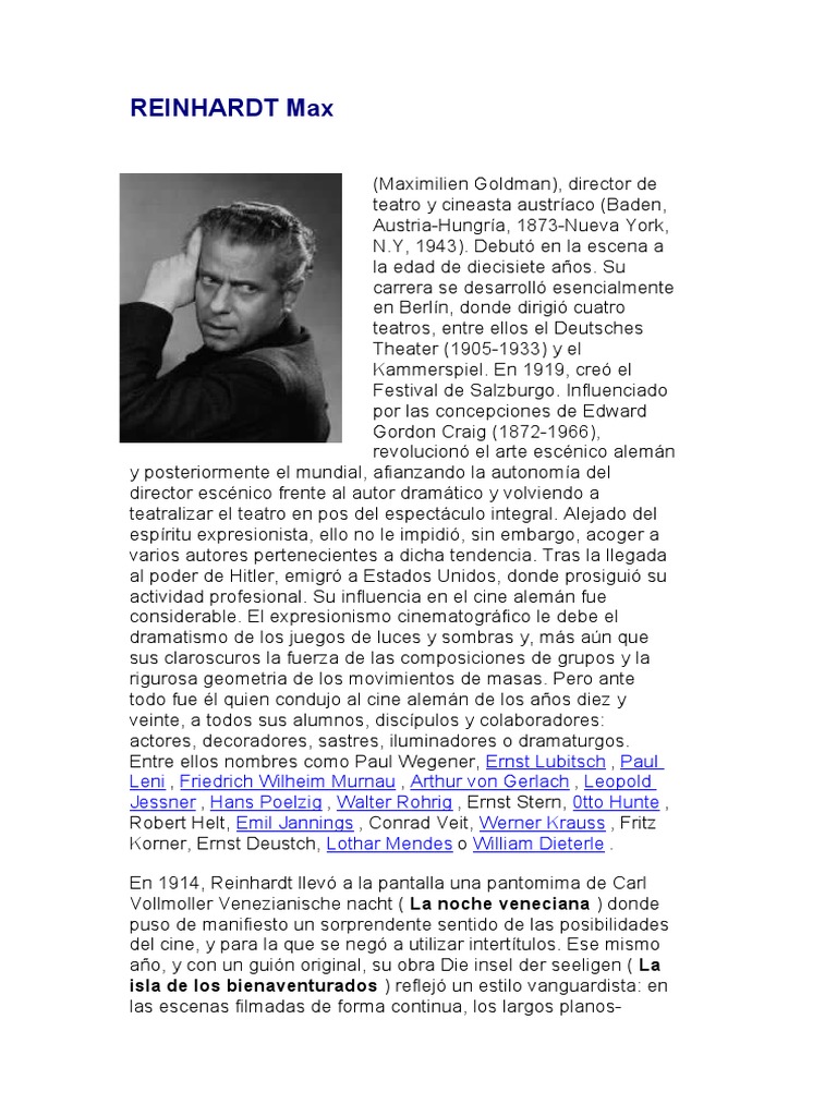 Max Reinhardt: Innovador del Teatro y Cine | PDF | Expresionismo
