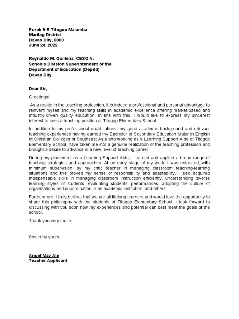 Application Letter | PDF | Teaching Method | Teachers