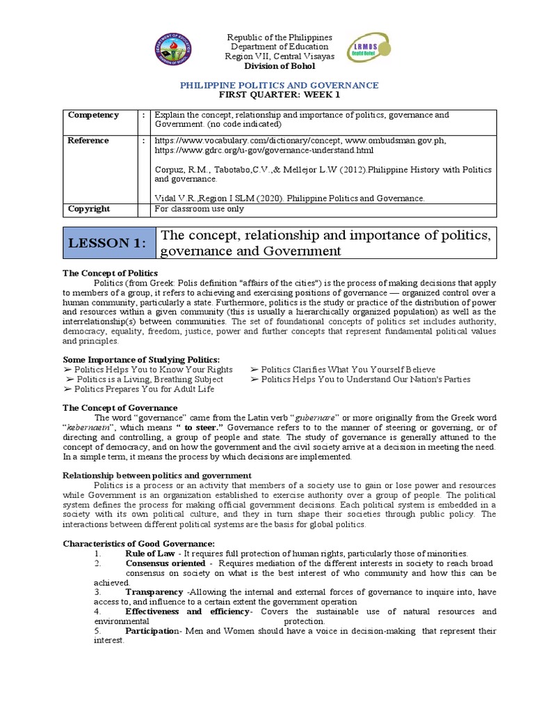 SHS_HUMSS_PPG_Q1_WEEK1 | PDF | Governance | Government