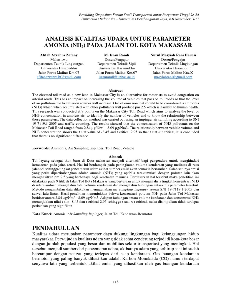 118 t04 Analisis+Kualitas+Udara+Untuk+Parameter+Amonia+ (Nh3) +Pada+Jalan+Tol+Kota+Makassar | PDF