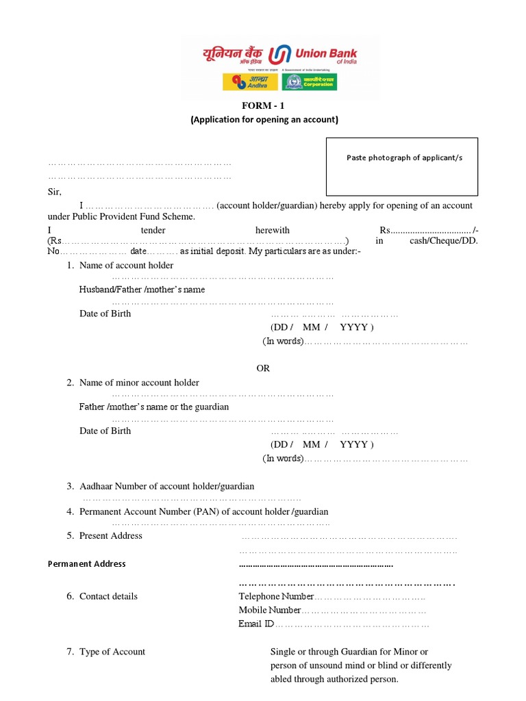 FORM 1 PPF Account Opening | PDF | Identity Document | Government