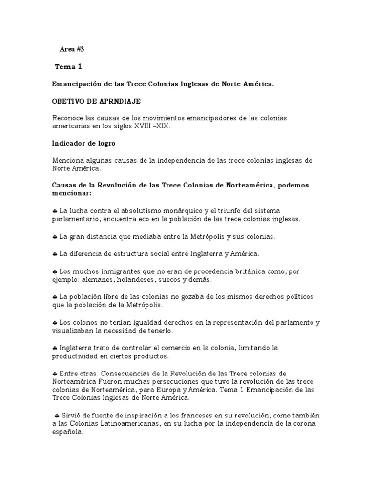 Asignacion Las Trece Colonias #3 | PDF | Trece colonias | Colonialismo