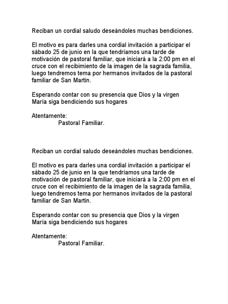 Reciban Un Cordial Saludo Deseándoles Muchas Bendiciones | PDF