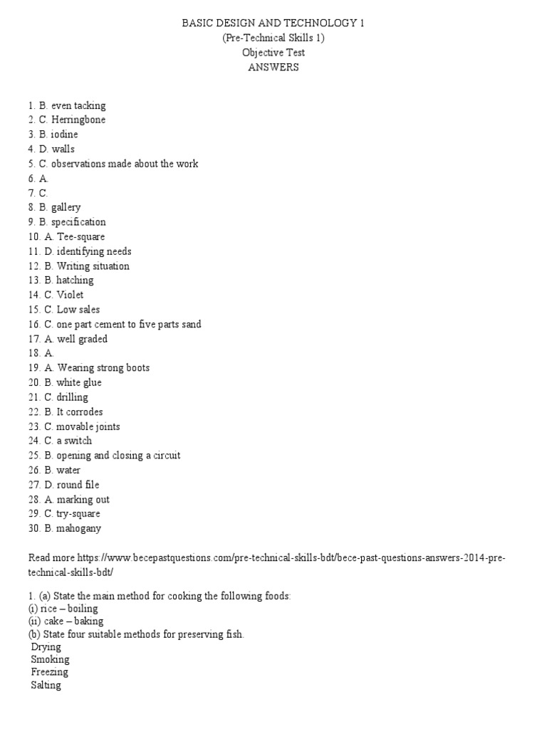Basic Design and Technology 1 Mock Answers | PDF | Sheet Metal ...