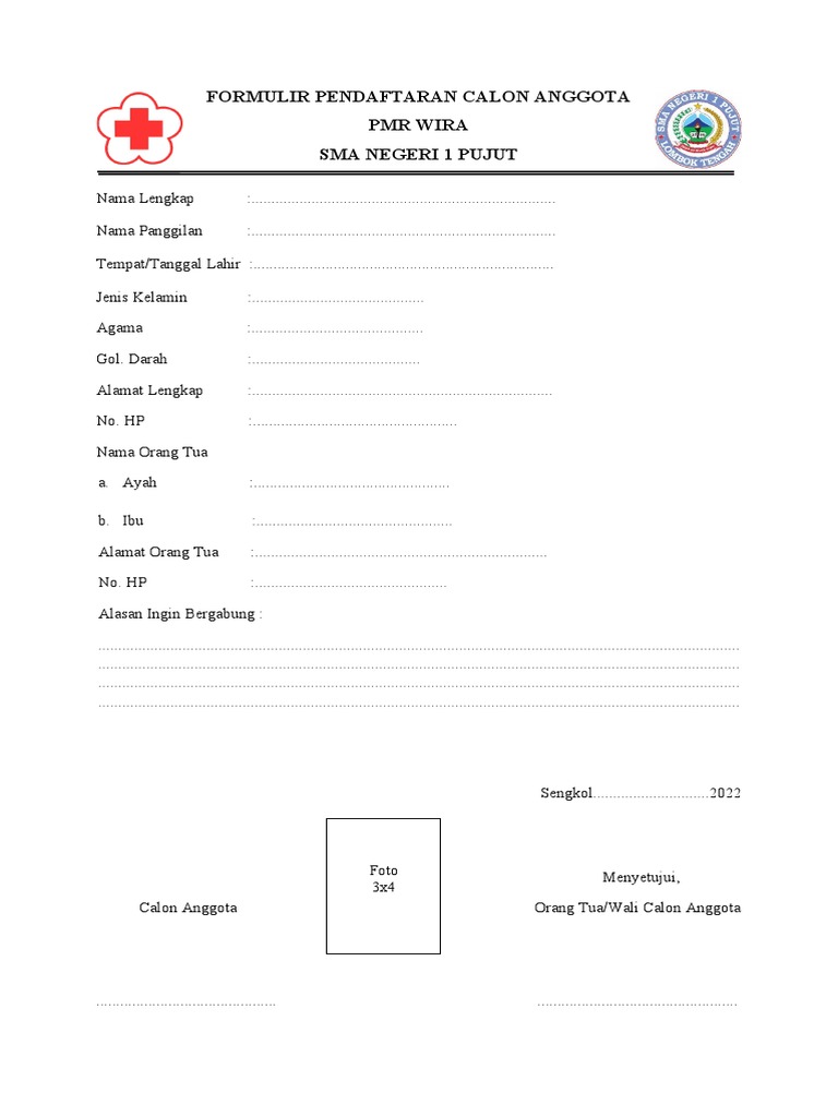 Formulir Pendaftaran PMR Wira SMA | PDF