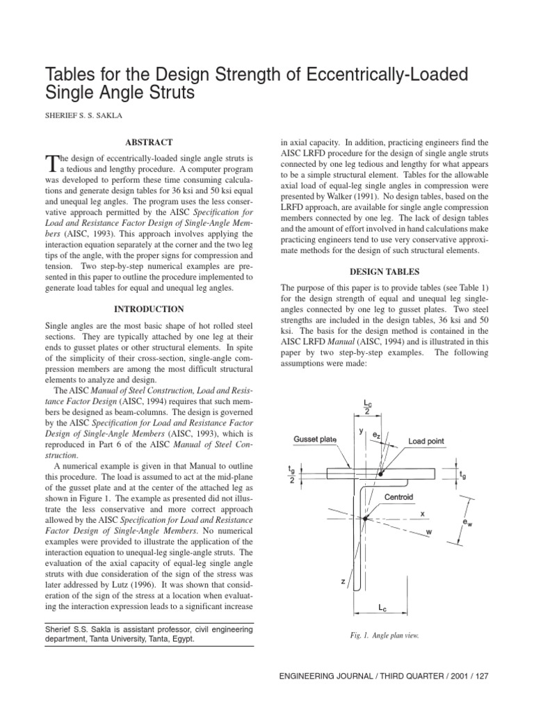 Design Tables for Single Angle Struts | PDF | Bending | Buckling
