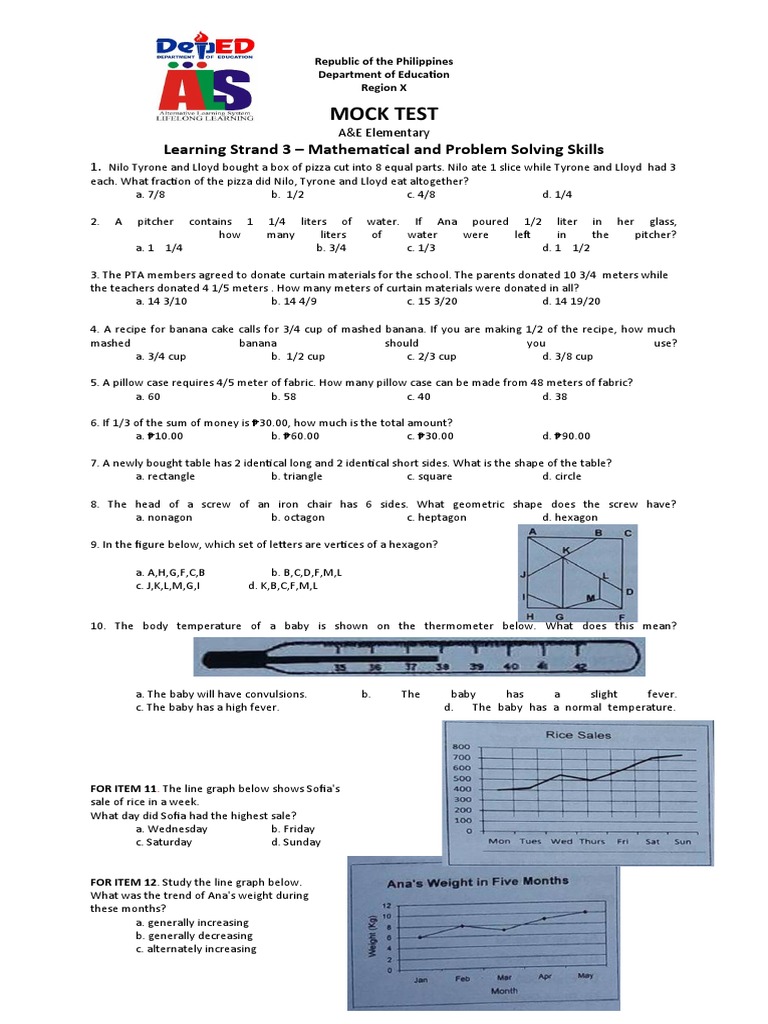 Mock Test Learning Strand 3 Mathematical And Problem Solving Skills