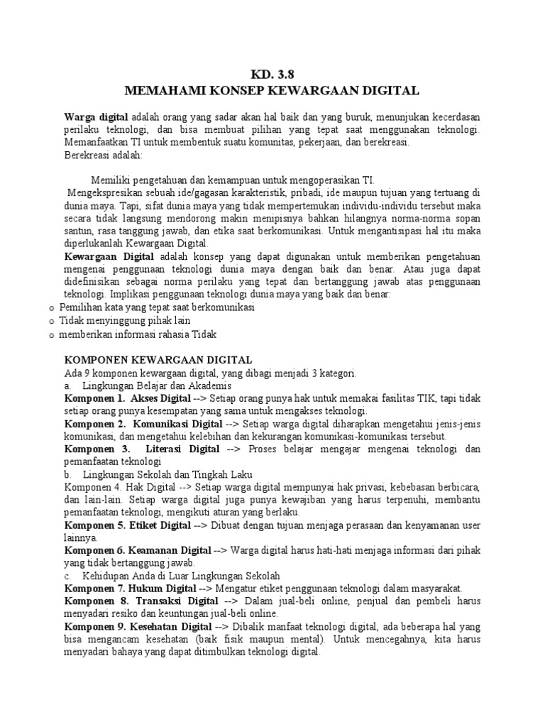 KD 3 8 Memahami Konsep Kewargaan Digital | PDF