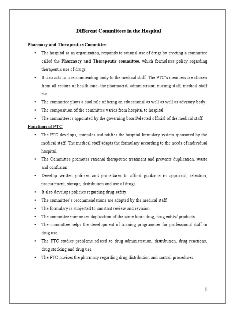 Different Committees in The Hospital | PDF | Pharmacy | Hospital