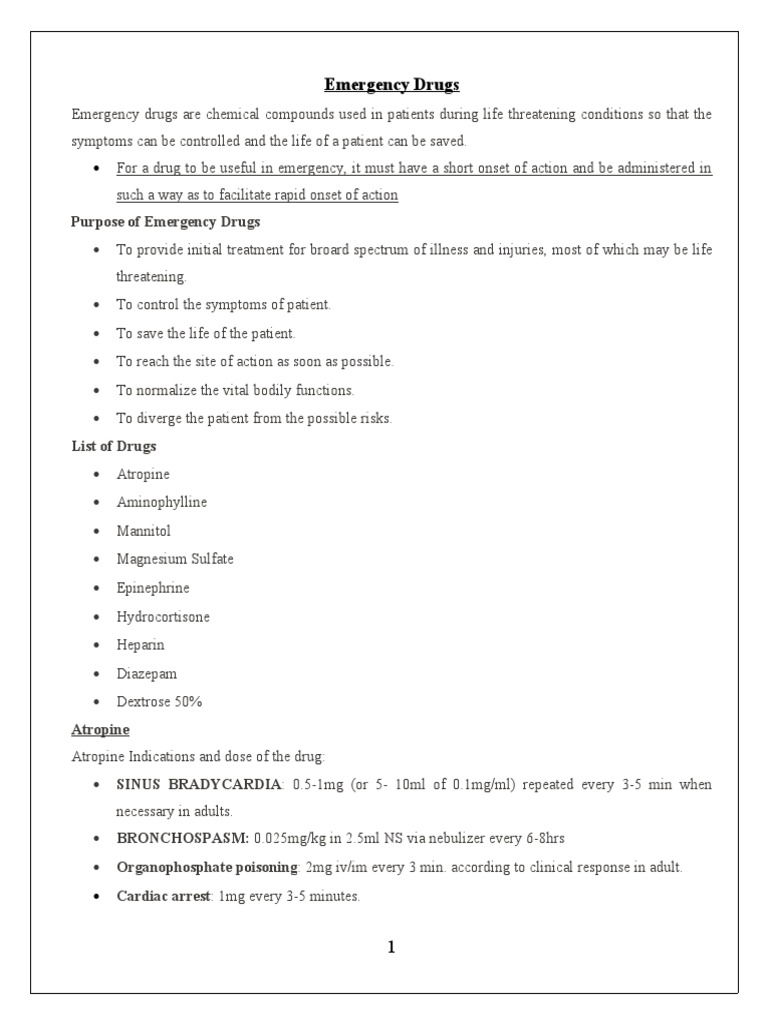 Emergency Drugs Guide | PDF | Clinical Medicine | Medical Specialties