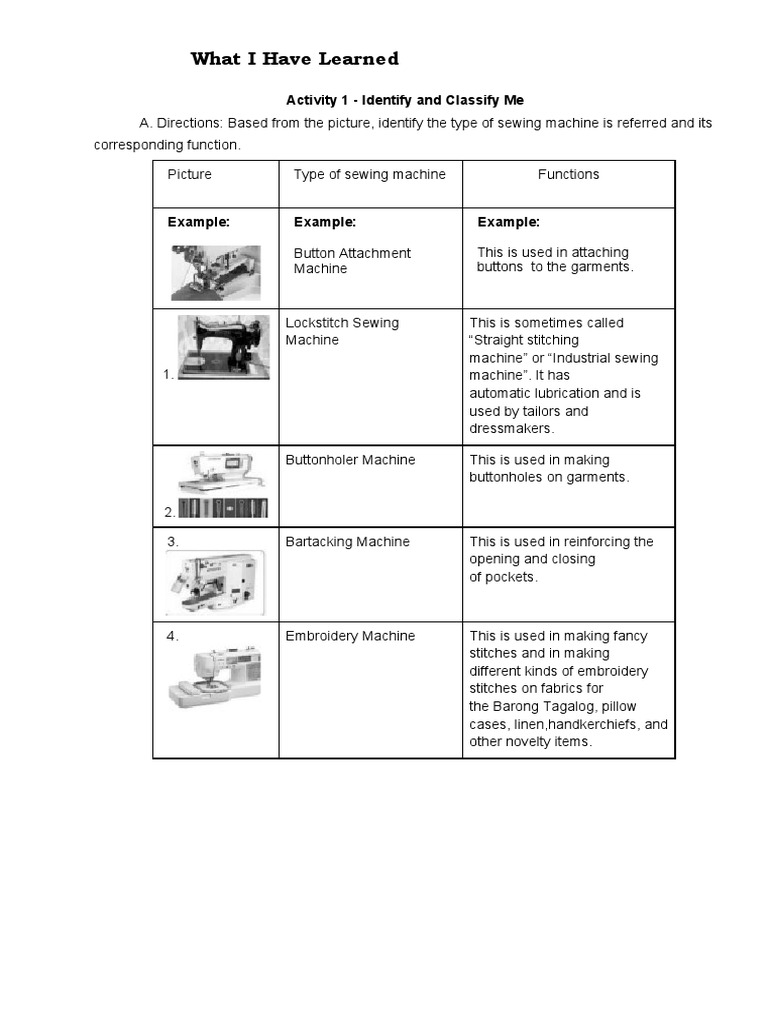 Types of Sewing Machines and Functions | PDF