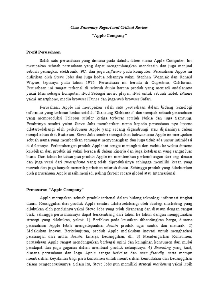 Case Summary Report and Critical Review (Apple Company) | PDF