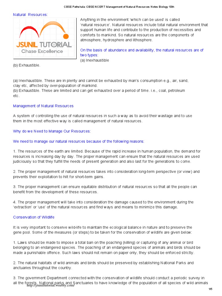 Cbse Ncert Management of Natural Resources Notes Biology 10th | PDF ...