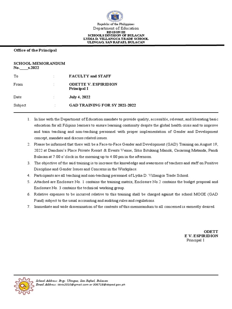 GAD-letter-and-Memo 2022 | PDF | Gender And Development