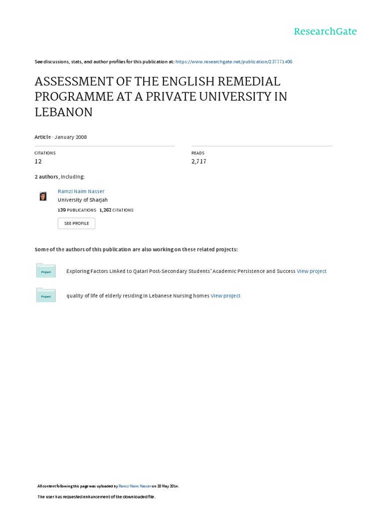 Assessment of The English Remedial Programme at A | PDF | University ...