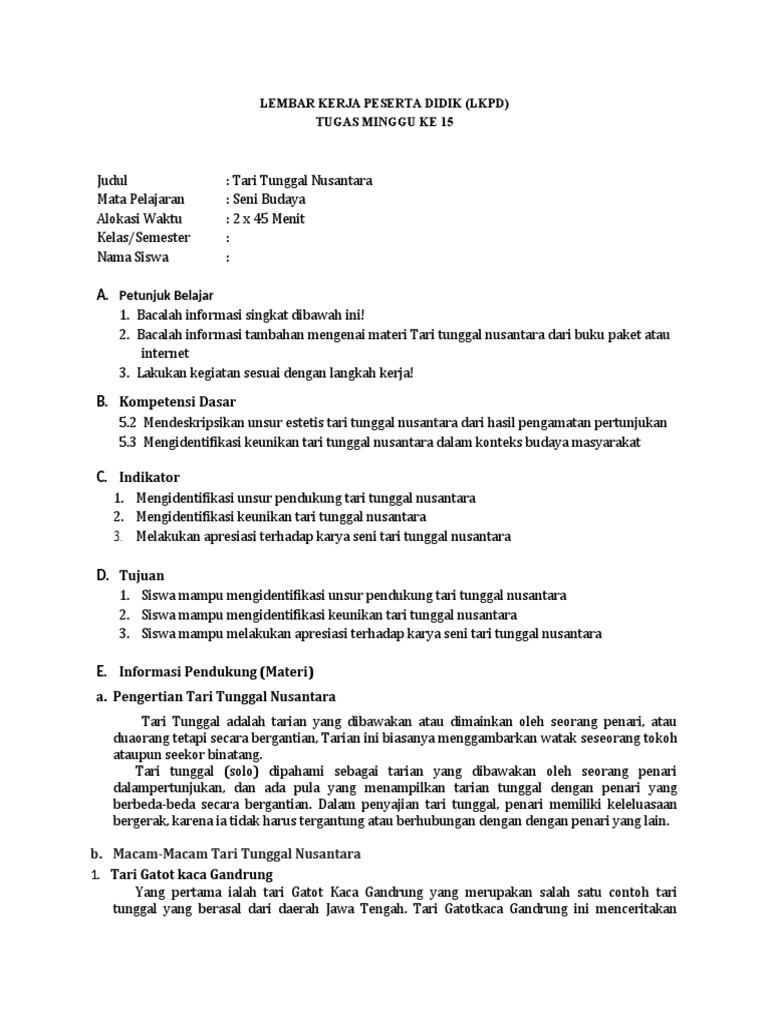 LKPD SBD Ming 15 | PDF | Seni & Disiplin Bahasa