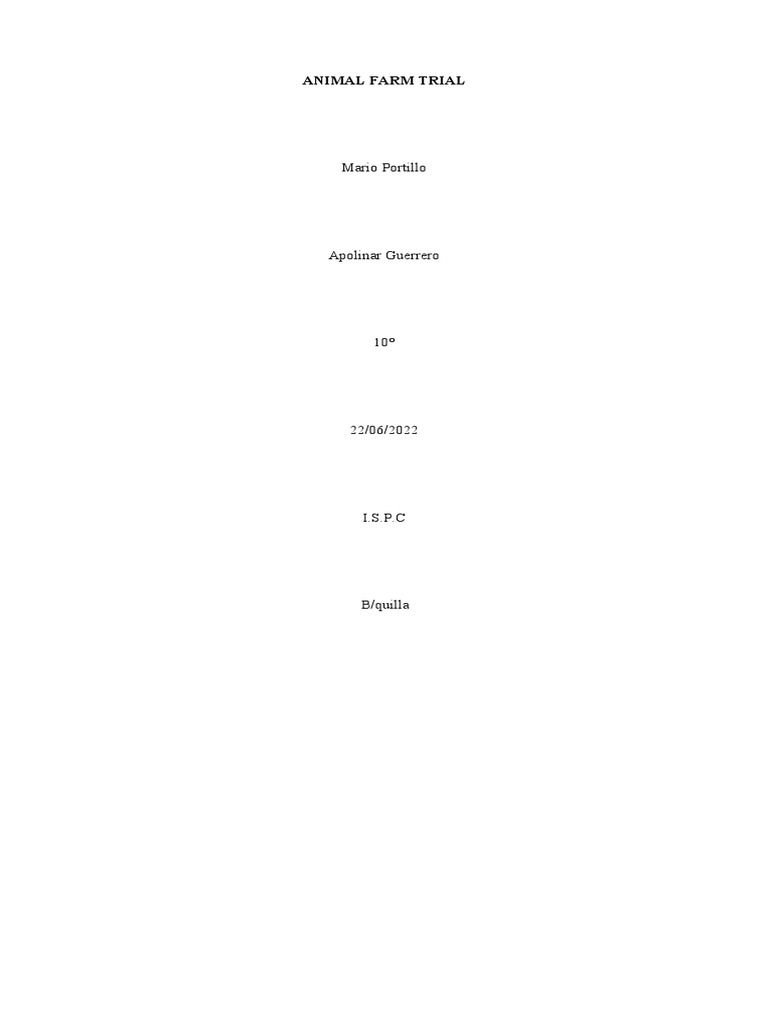 ANIMAL FARM TRIAL Mario | PDF | Political Science | Criticism Of Capitalism