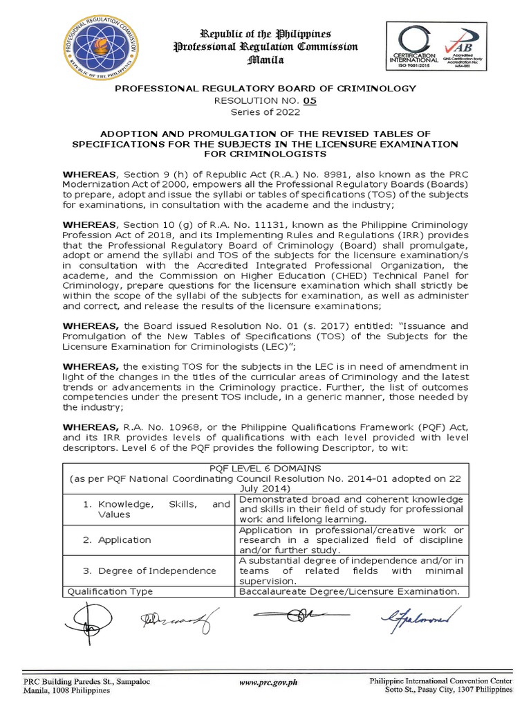 Republic of The Philippines Professional Regulation Commission Manila | PDF