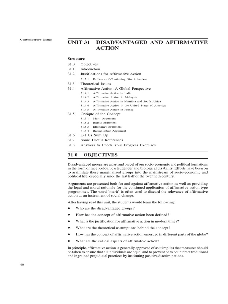 Unit-31 - Advantages Disadvantages Affirmative Action - Egyangosh | PDF | Affirmative Action ...