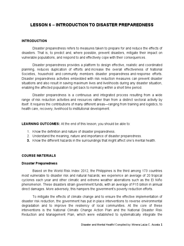 Lesson 6 DMH | PDF | Emergency Management | Disaster Risk Reduction