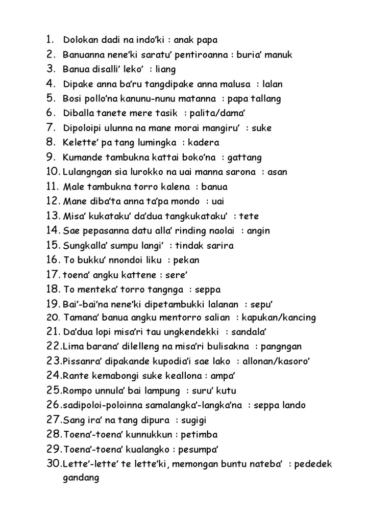 100 Karume Bahasa Toraja Lengkap | PDF | Seni