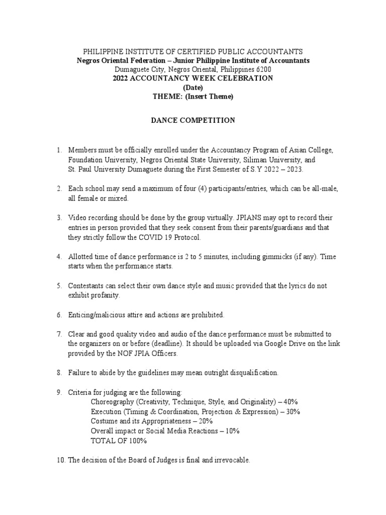 Dance Competition Guidelines | PDF