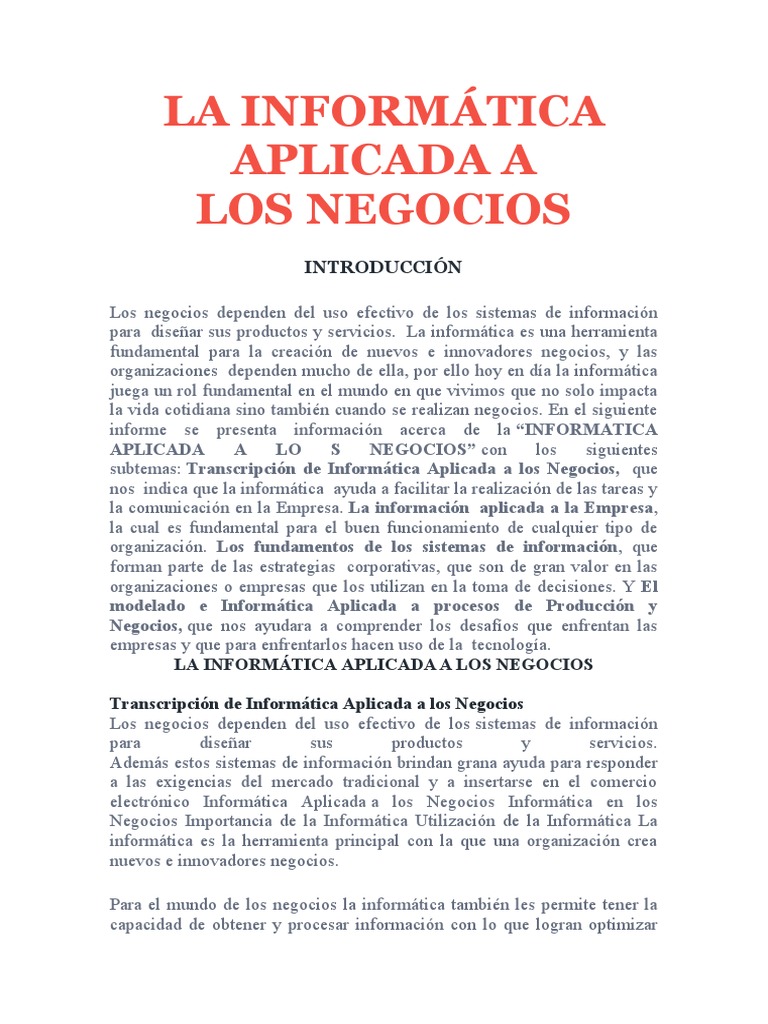 Informatica Aplicada A Los Negocios I | PDF | Informática | Sistema de ...
