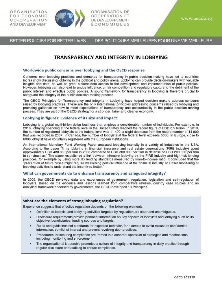 OECD Principles For Transparency and Integrity in Lobbying | PDF | Governance | Policy