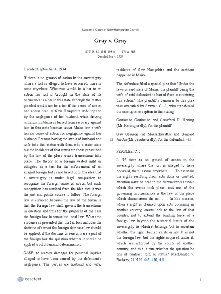 Gray v. Gray: Supreme Court of New Hampshire Carroll | PDF | Tort | Lawsuit