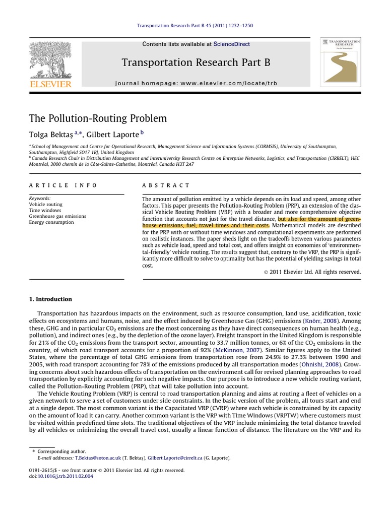 The Pollution-Routing Problem | PDF | Transport | Mathematical Optimization