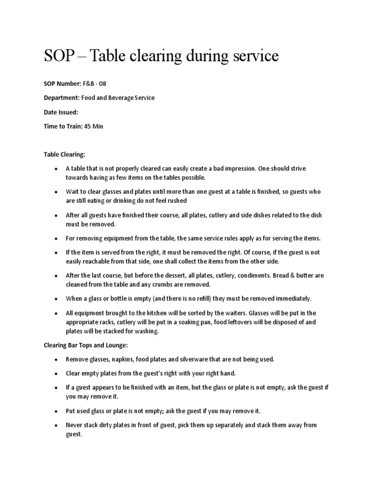 4 Table Clearing During Service | PDF | Tableware | Foods