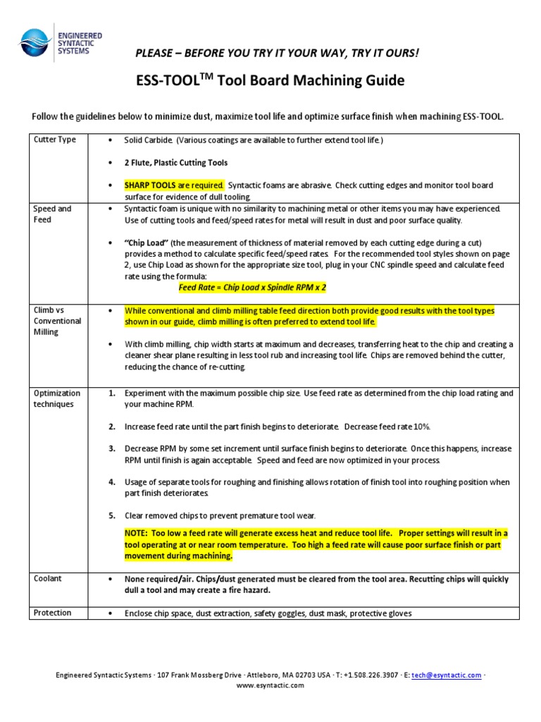 Ess-Tool Tool Board Machining Guide: Please - Before You Try It Your ...