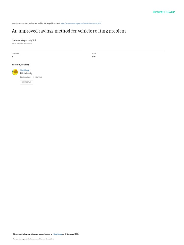 An Improved Savings Method For Vehicle Routing Problem | PDF ...