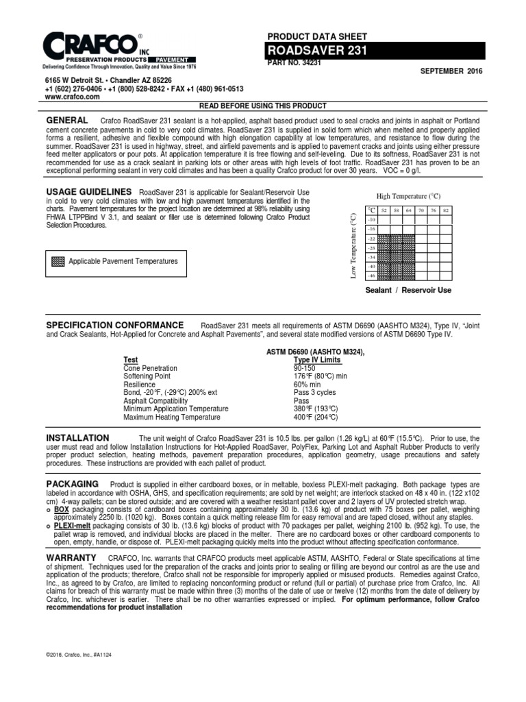 Crafco Roadsaver 231 PDS Sept 2016 | PDF | Road Surface | Concrete