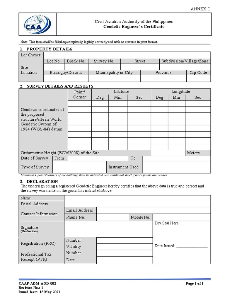 Annex C Caap Adm Aod 002 | PDF | Geodesy | Surveying