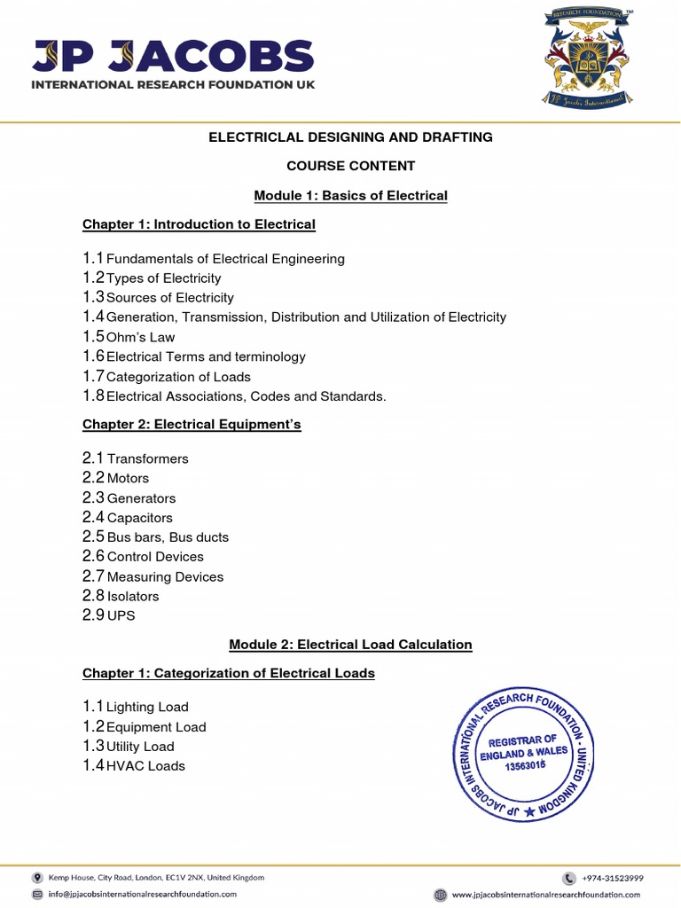 Electrical Design and Drafting Course Guide | PDF | Electrical Wiring ...