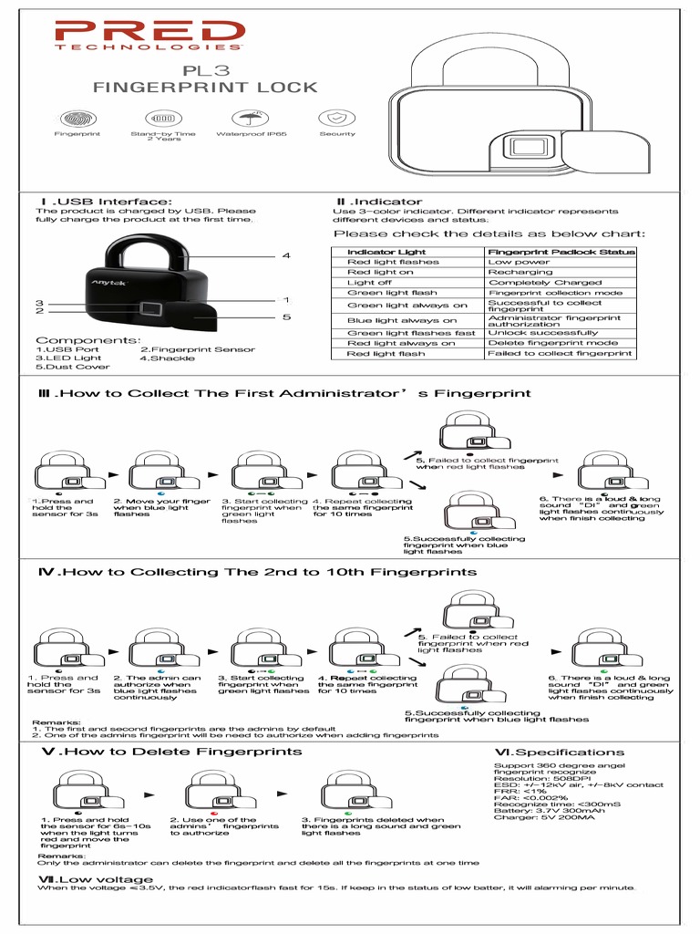Smart Fingerprint Padlock Manual | PDF | Computer Engineering | Computing
