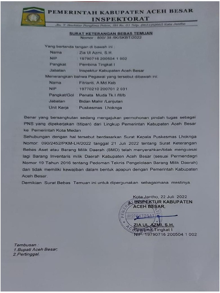 Surat Keterangan Bebas Temuan | PDF