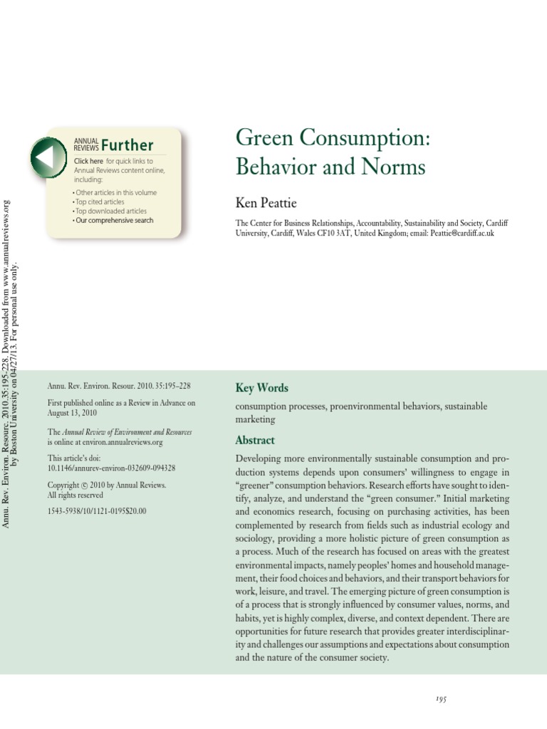 Green Consumption: Behavior and Norms: Further | PDF | Consumerism ...